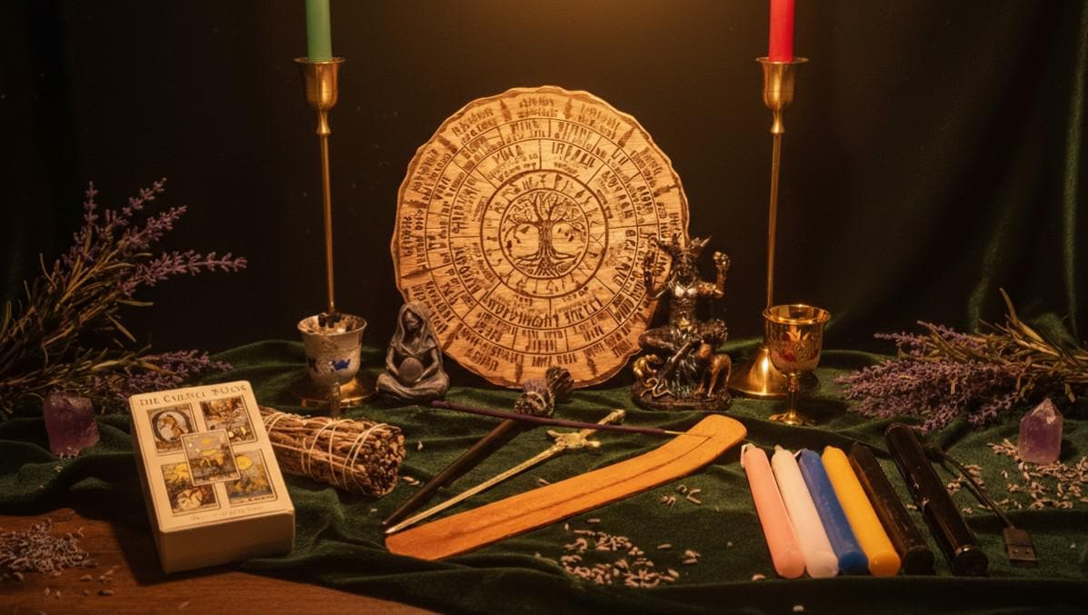 Magical Wiccan Starter/Travel Altar Kit - Crystal Wand, Chalices, Stat ...